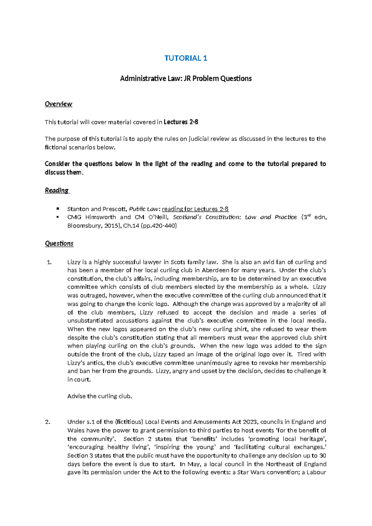 Tutorial 1: Overview of Judicial Review Problems in Admin Law - Studocu