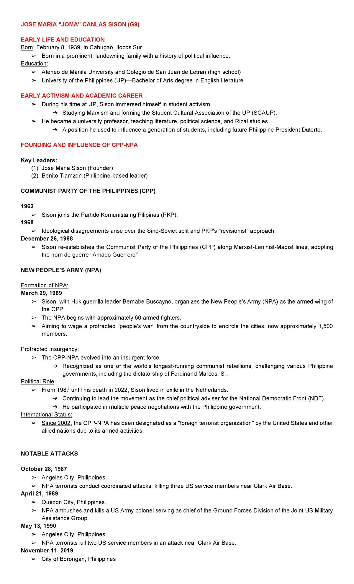 G9 - Jose Maria Sison: Early Life, Activism, and Legacy - Studocu