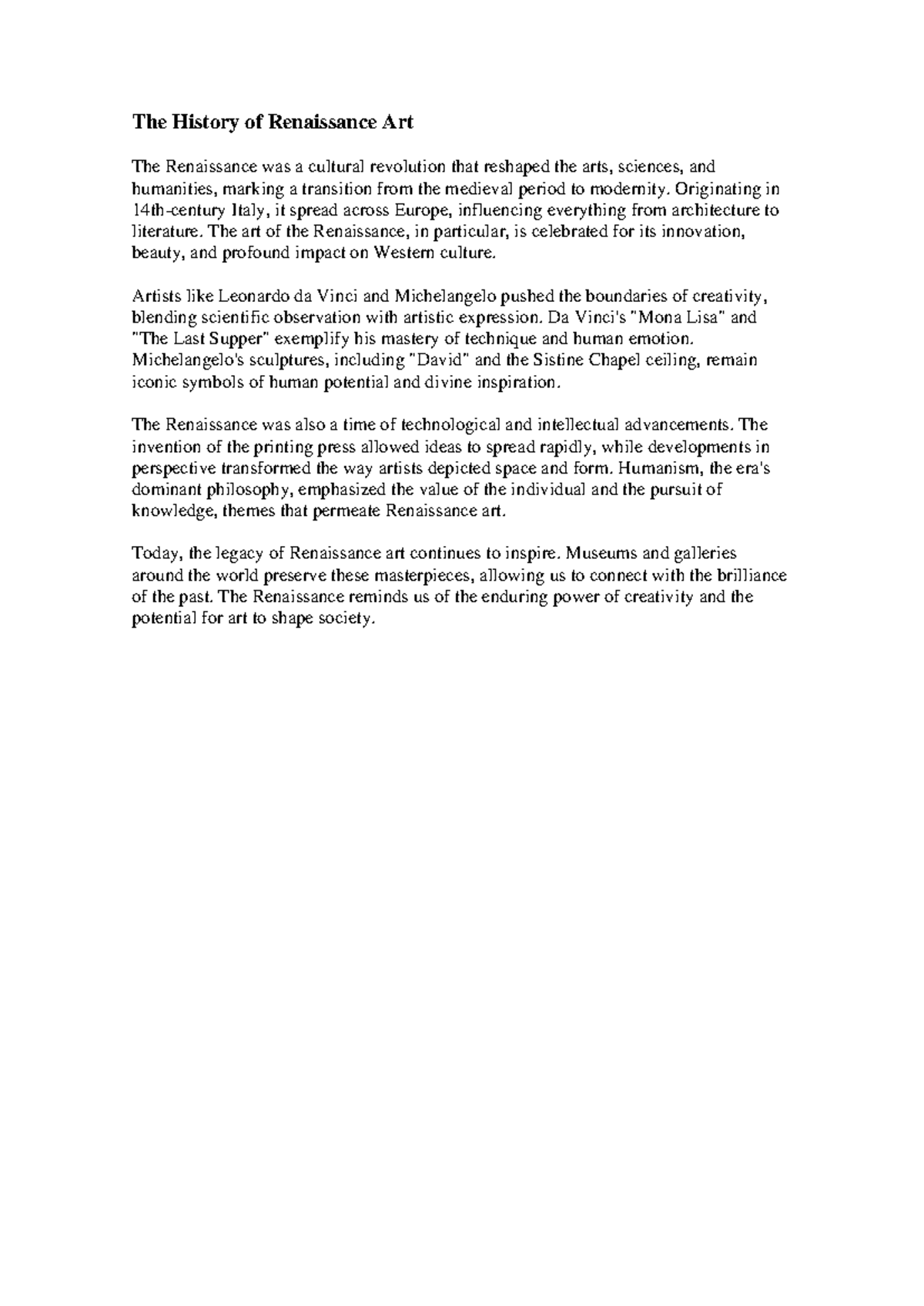 Renaissance Art Overview: Culture, Artists & Legacy Insights - Studocu