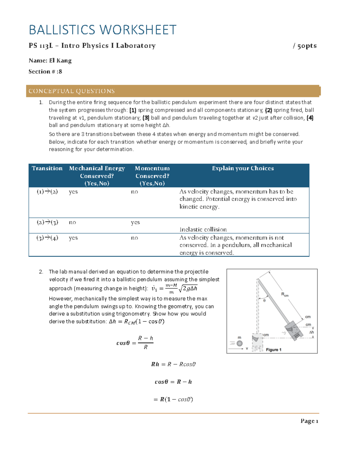 El Kang Ballistics Worksheet - BALLISTICS WORKSHEET PS 113L 3 Intro ...
