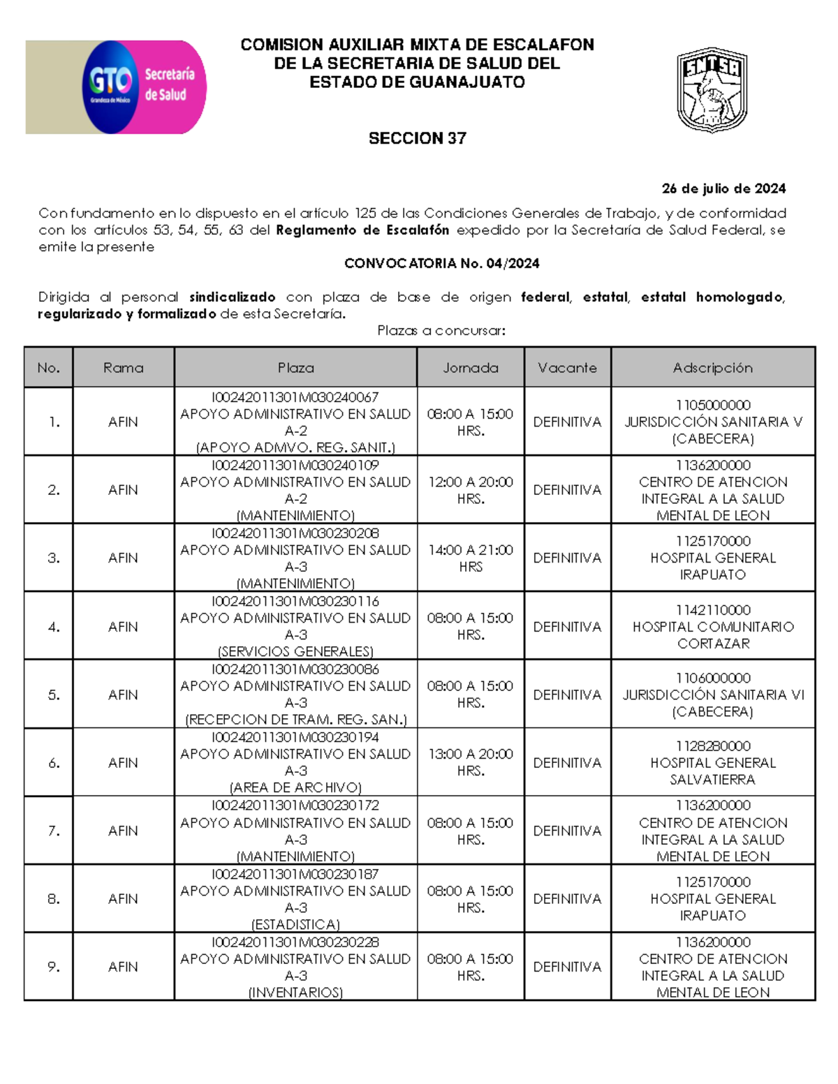 Conv04 24 - 12M,ÑLLÑ - DE LA SECRETARIA DE SALUD DEL ESTADO DE ...