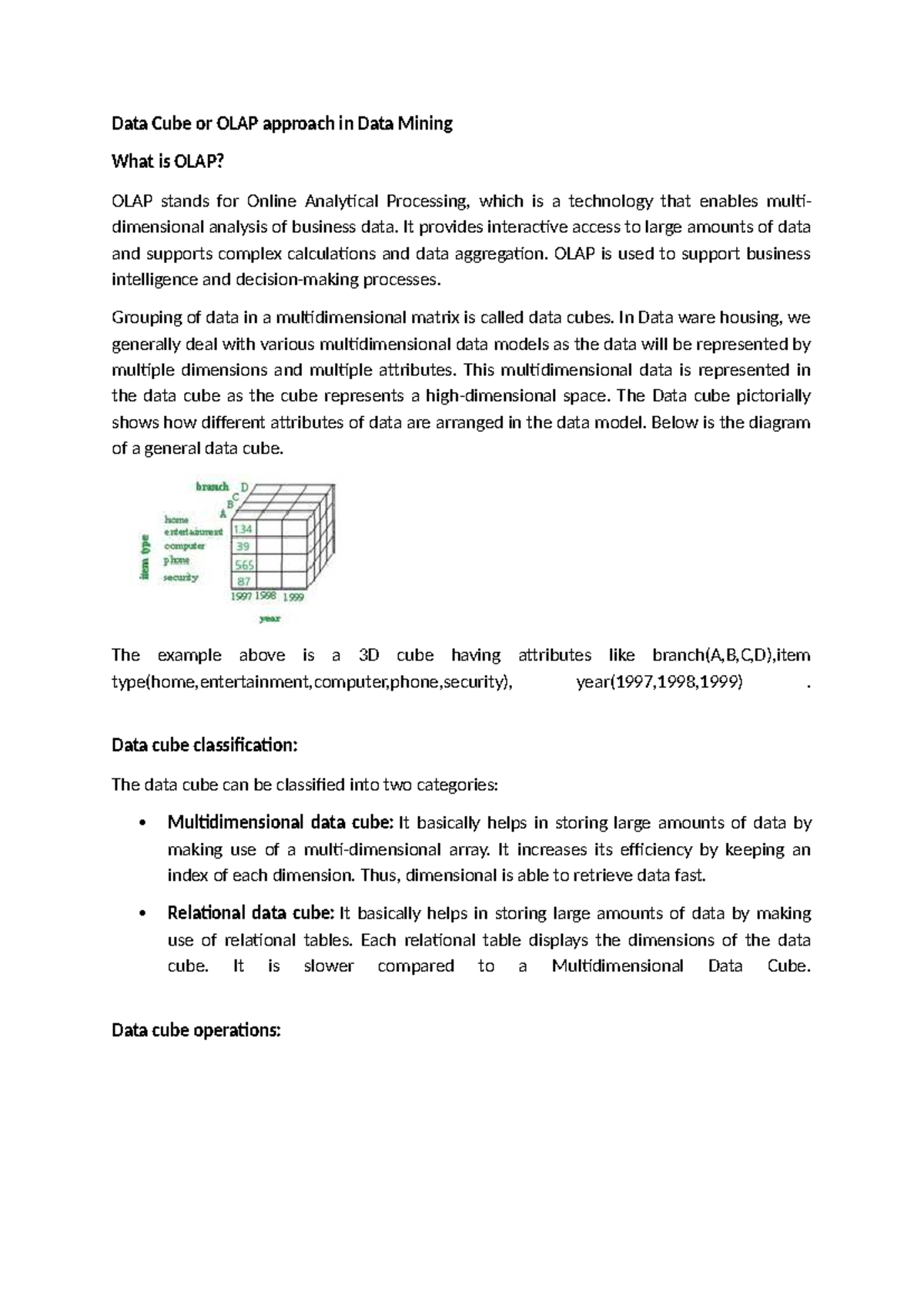 Data Cube and OLAP Techniques in Data Mining Analysis - Studocu