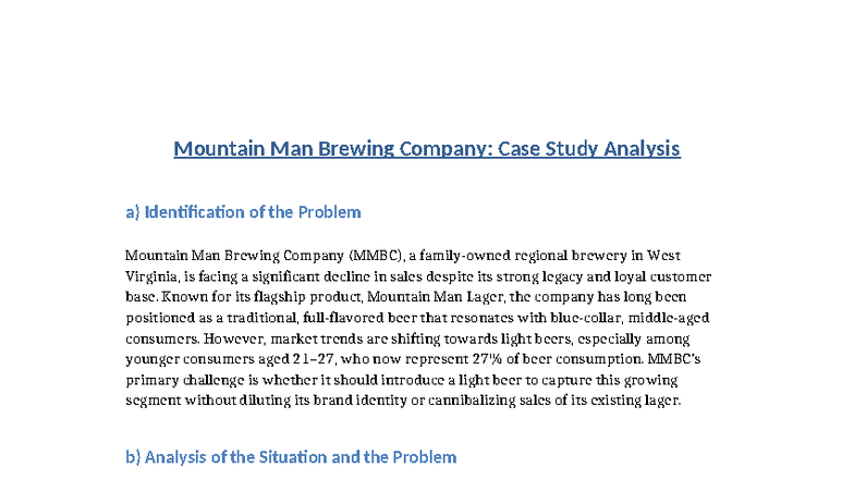 Mountain Man Brewing Company: Case Study Analysis on Sales Decline ...