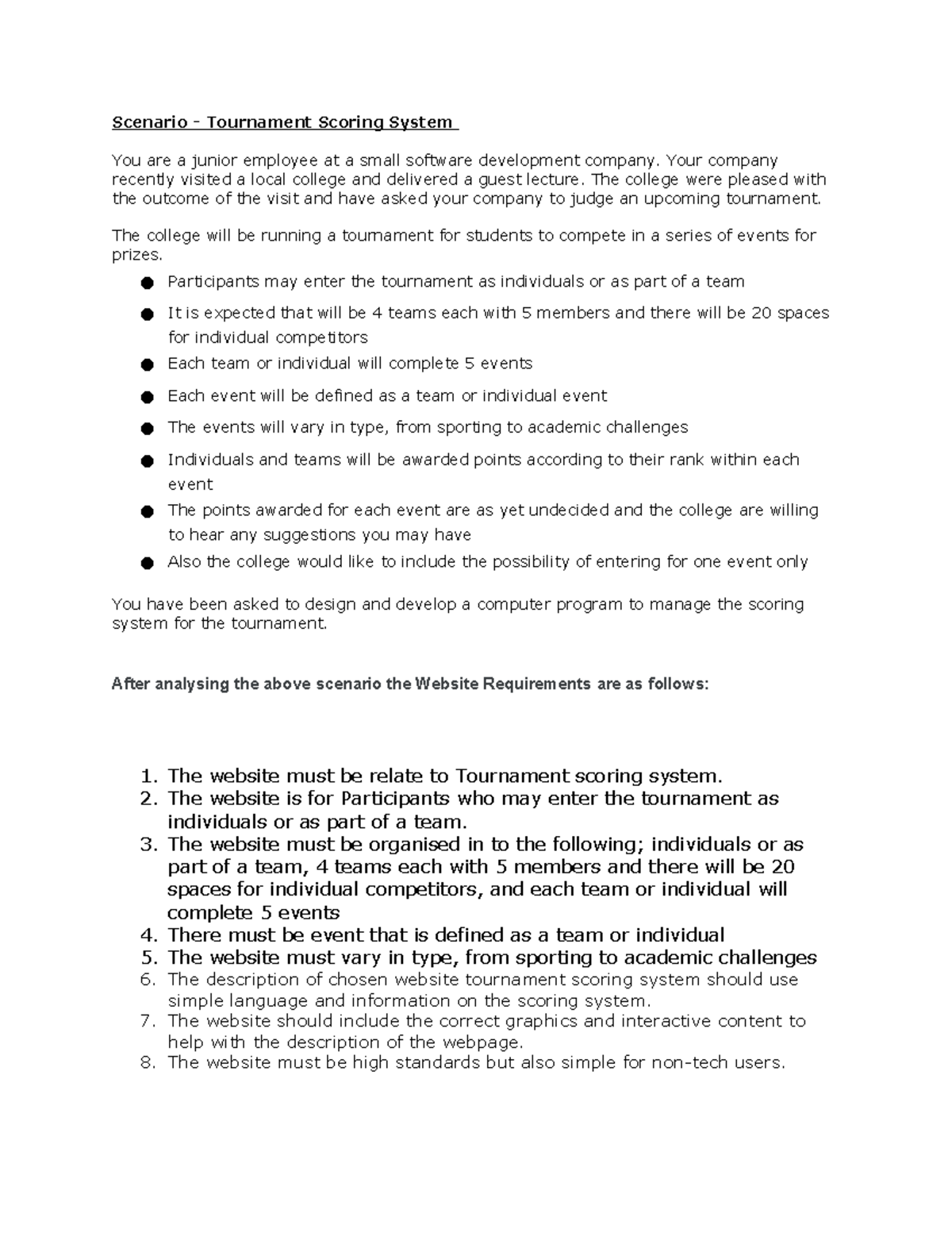 Tournament Scoring System: Design & Requirements Overview - Studocu