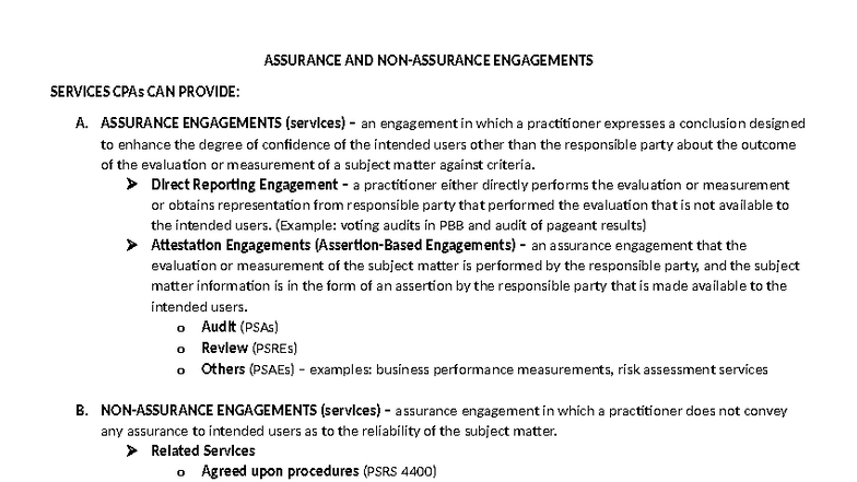 01. Assurance and Non Assurance Engagements - ASSURANCE AND NON ...