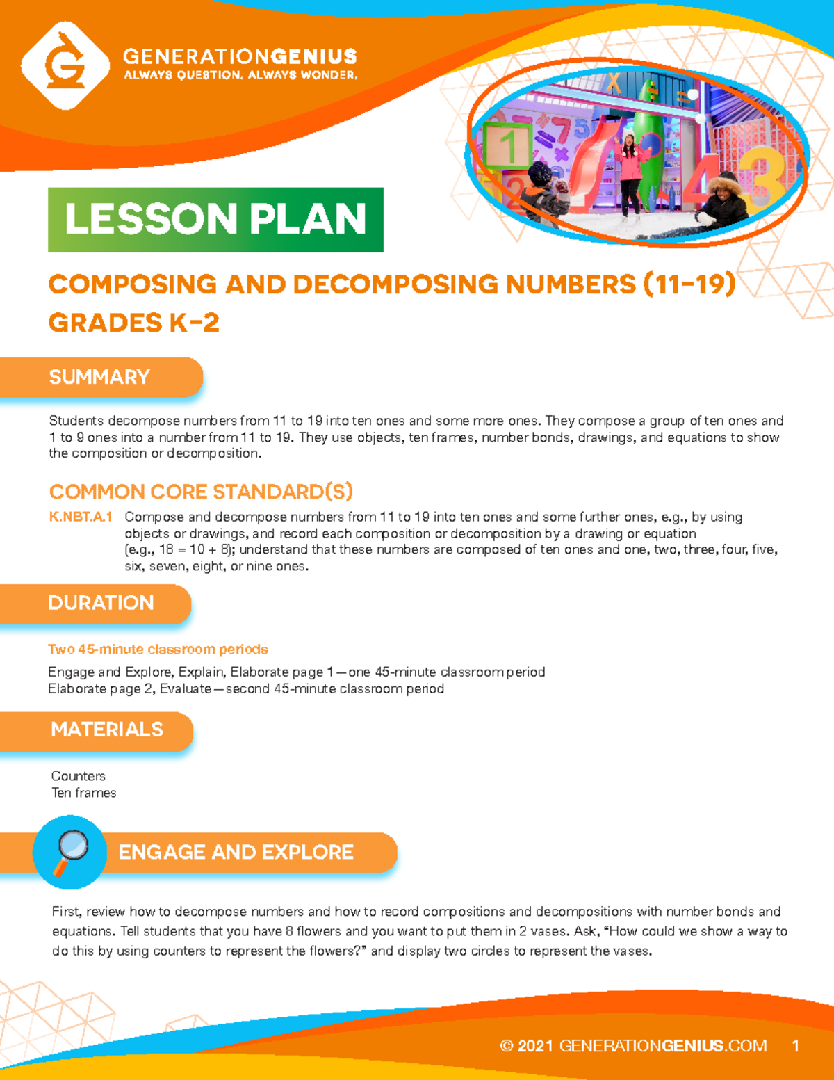 Composing & Decomposing Numbers (11-19) Lesson Plan K-2 - Studocu