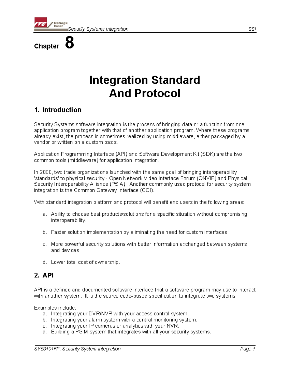 Security Systems Integration Overview and Standards SY53101FP - Studocu