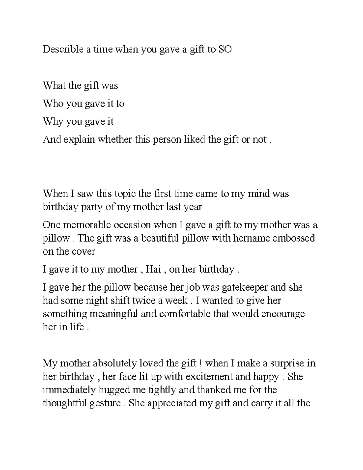 Gift Giving Experience: A Special Birthday for My Mother - Studocu