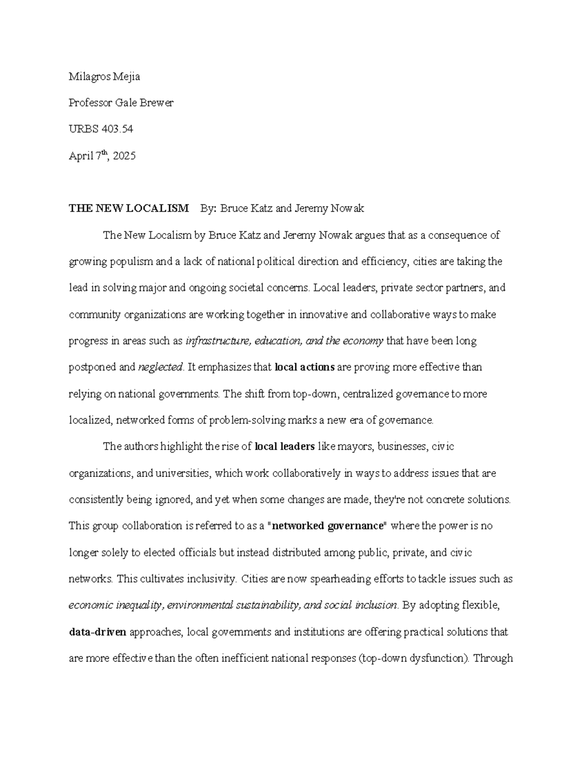 The New Localism: Collaborative Urban Governance Insights (URBS 403.54 ...