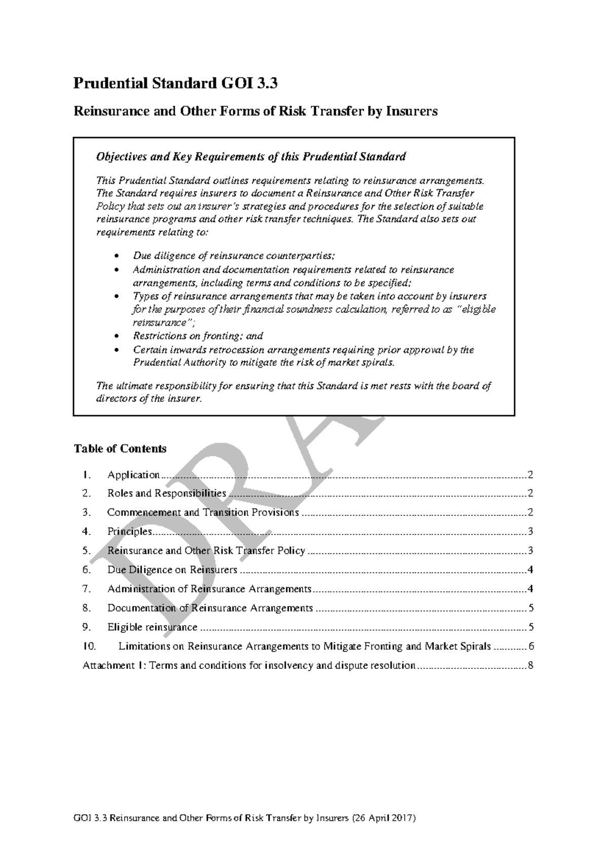 Prudential Standard GOI 3.3: Reinsurance & Risk Transfer Guidelines ...
