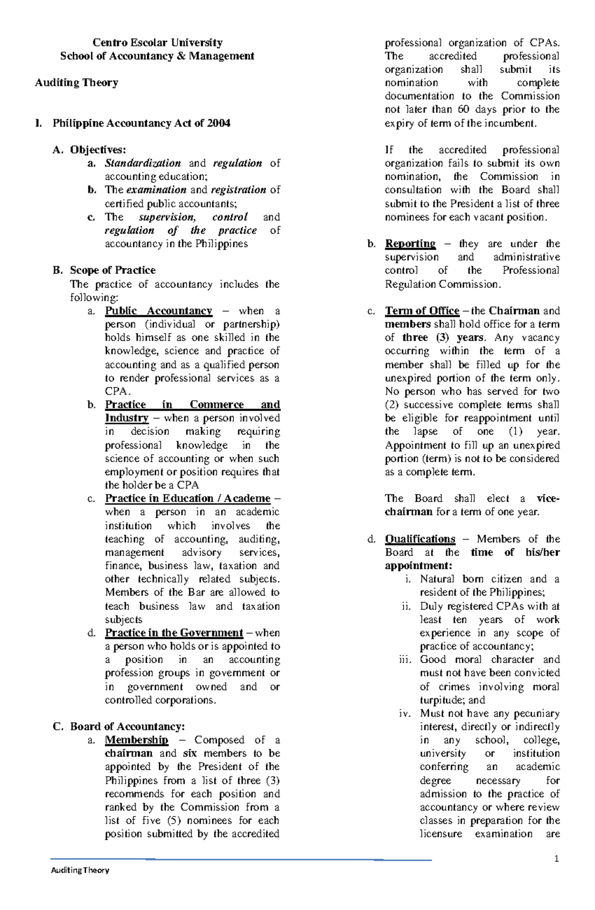 Auditing Theory AAP (Audit) - Introduction to the Philippine Accountancy Act - Studocu