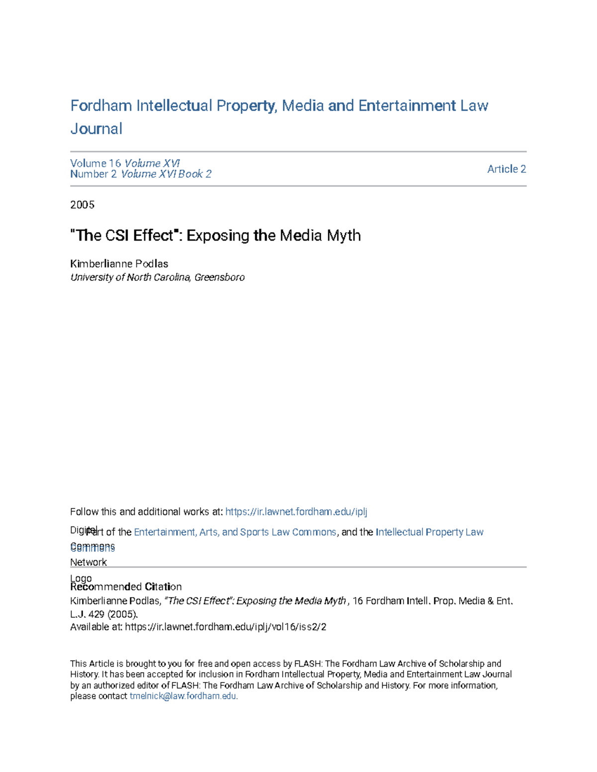 Exposing the Myth of the CSI Effect - Fordham Intellectual Property ...