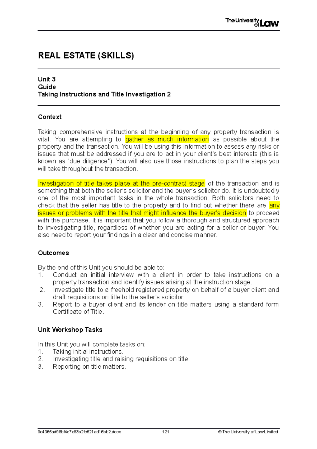 Unit 3 WS - Title Investigation and Taking Instructions Guide - Studocu