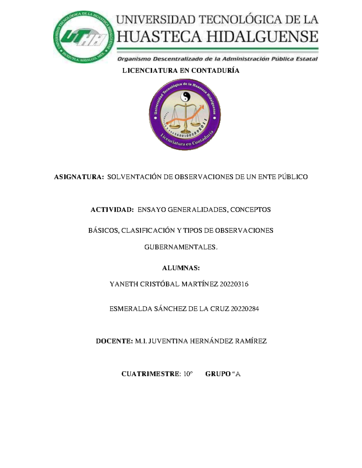 LICENCIATURA EN CONTADURÍA: ENSAYO SOBRE OBSERVACIONES GUBERNAMENTALES ...