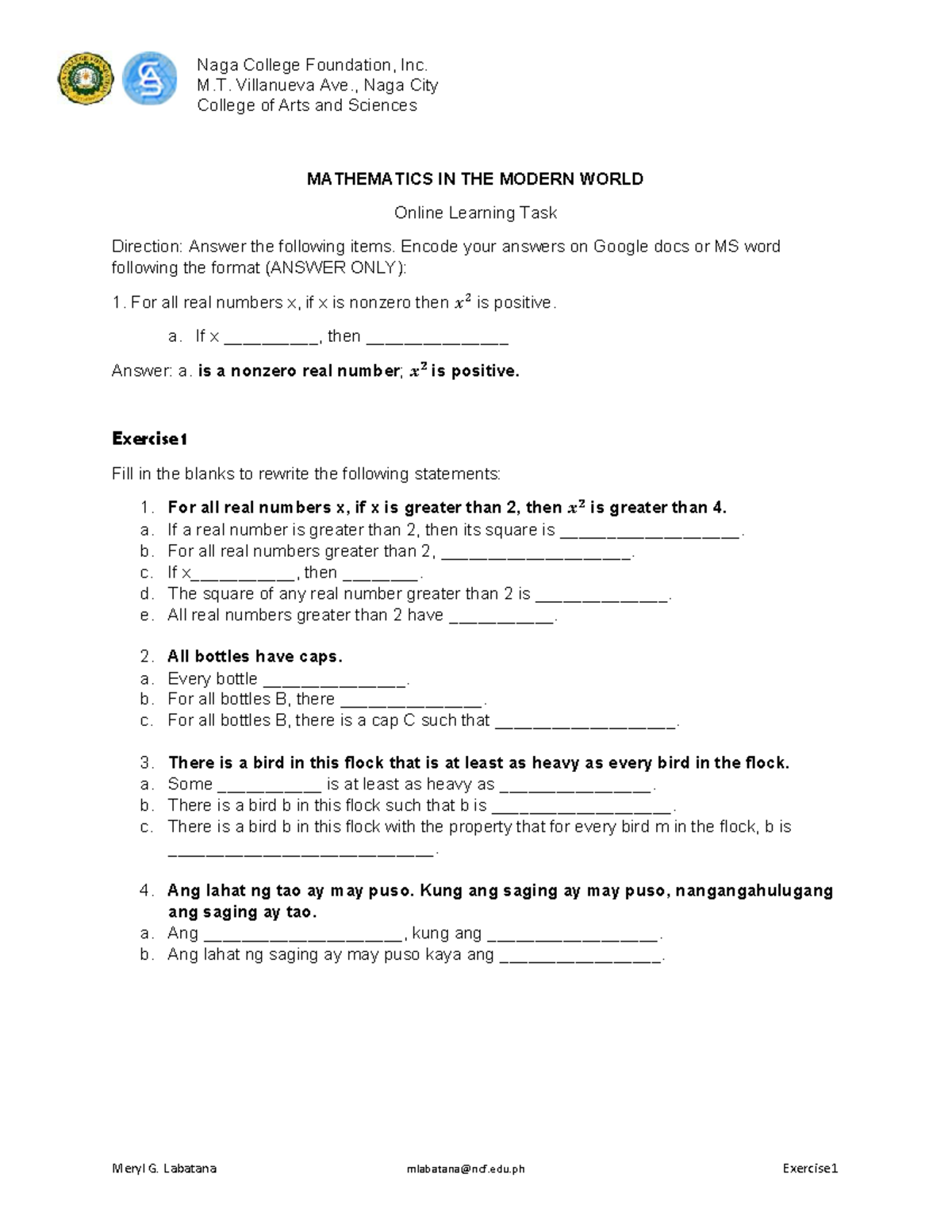 Variables - Activity 1 - just a lecture notes about mathematics - Naga ...