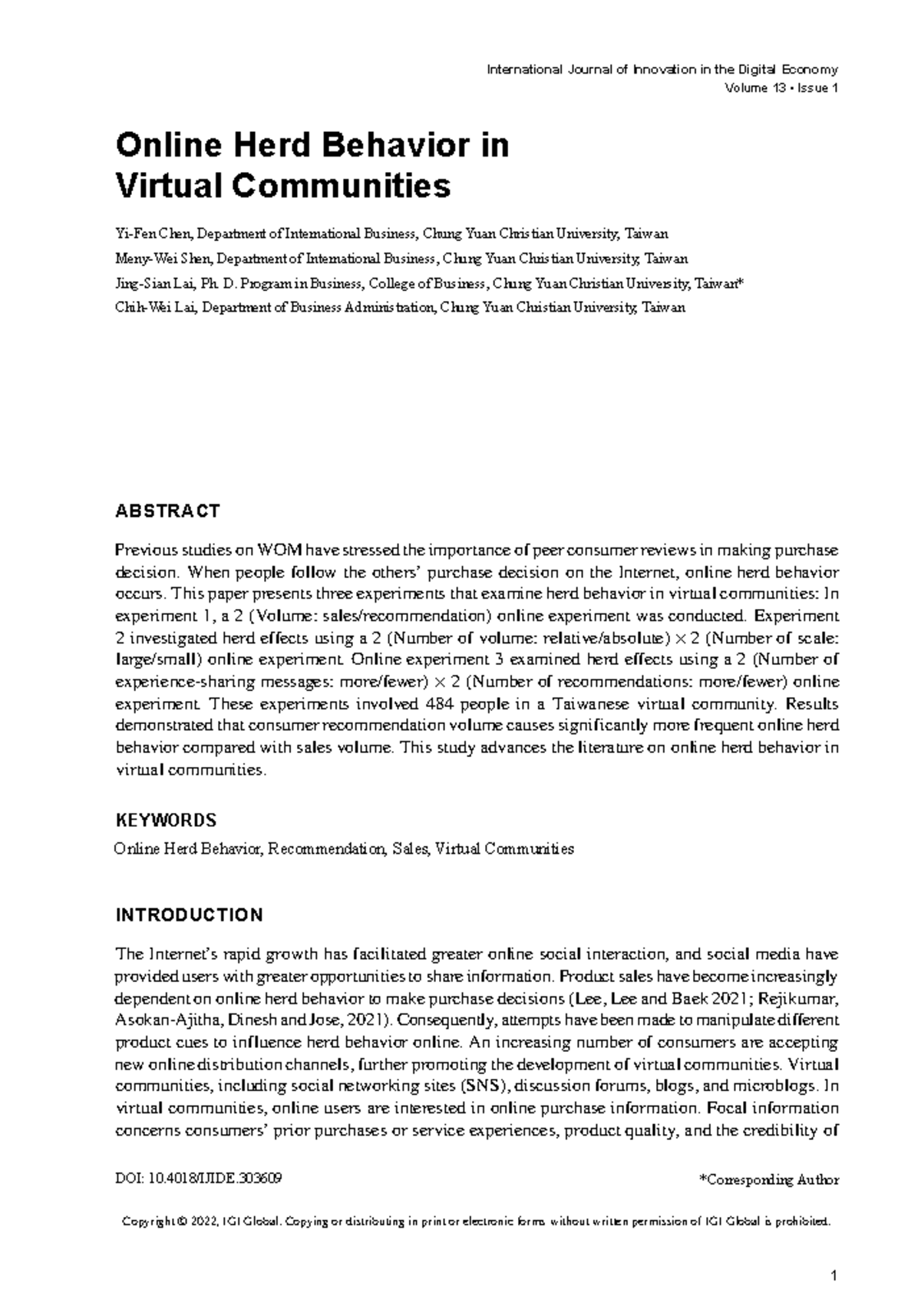 Online Herd Behavior in Virtual Communities: Insights from Experiments ...