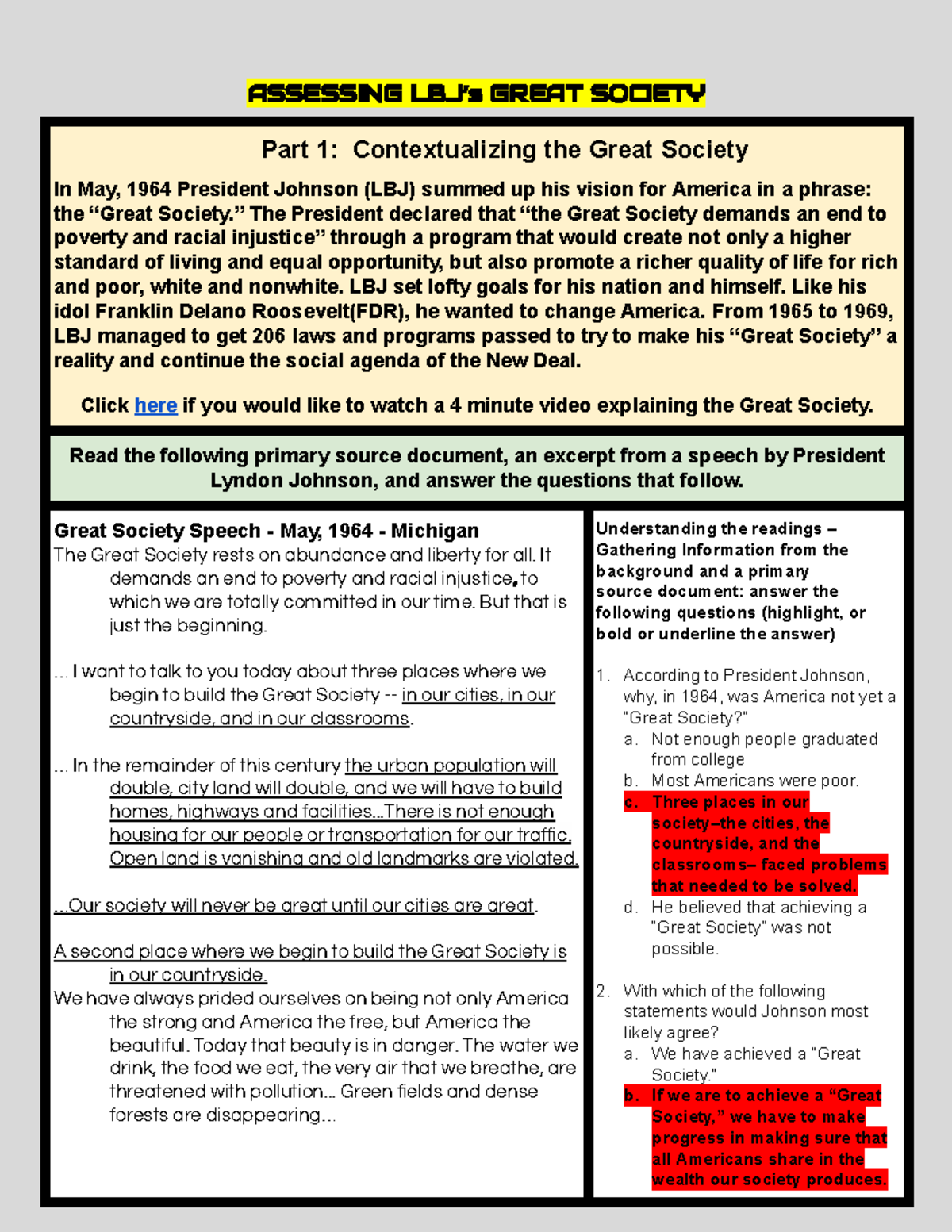 Assessing LBJ's Great Society: Context, Impact & Legacy Insights - Studocu