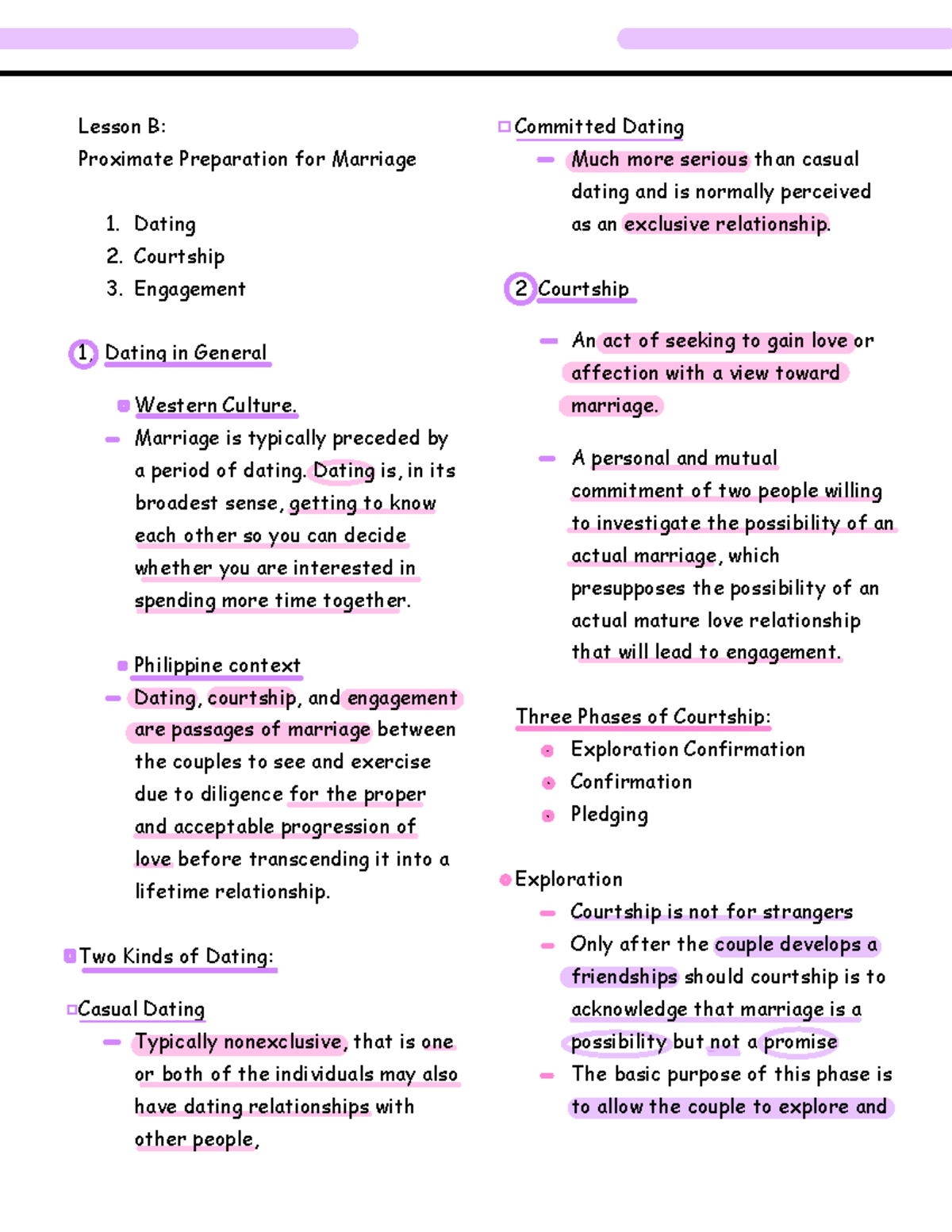 THY-2 Unit 3 B - Proximate Preparation for Marriage - Lesson B: Proximate Preparation for ...