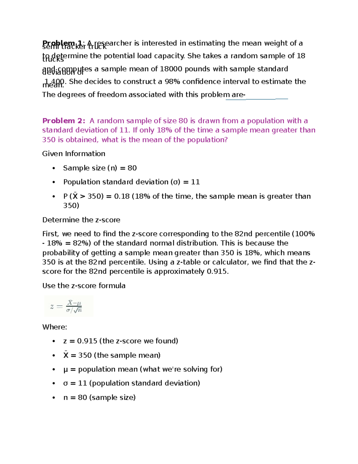 Class Problems: Statistics Chapter 8 Concepts and Solutions - Studocu