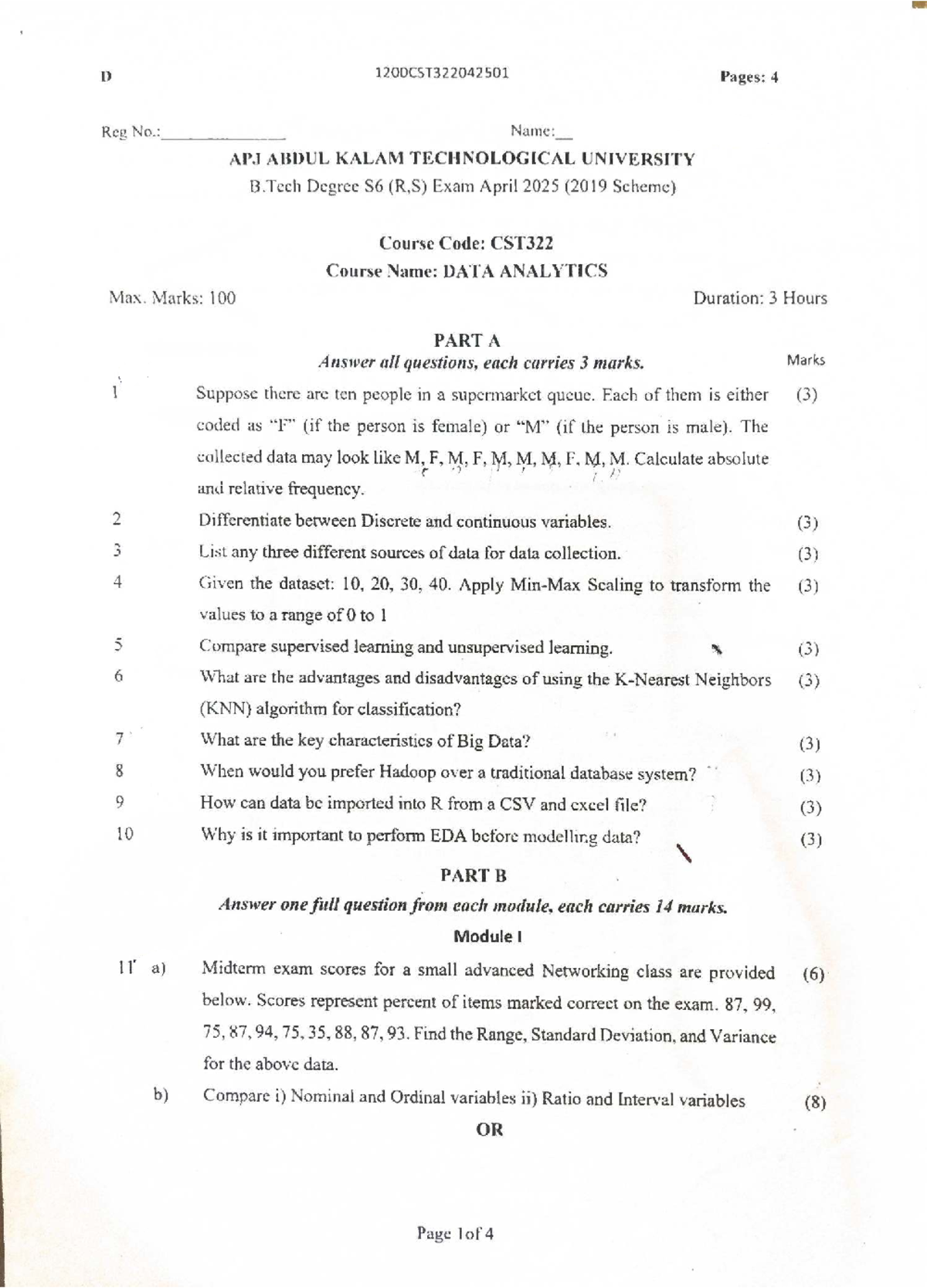 Data Analytics CST322 Final Exam April 2025 - Studocu