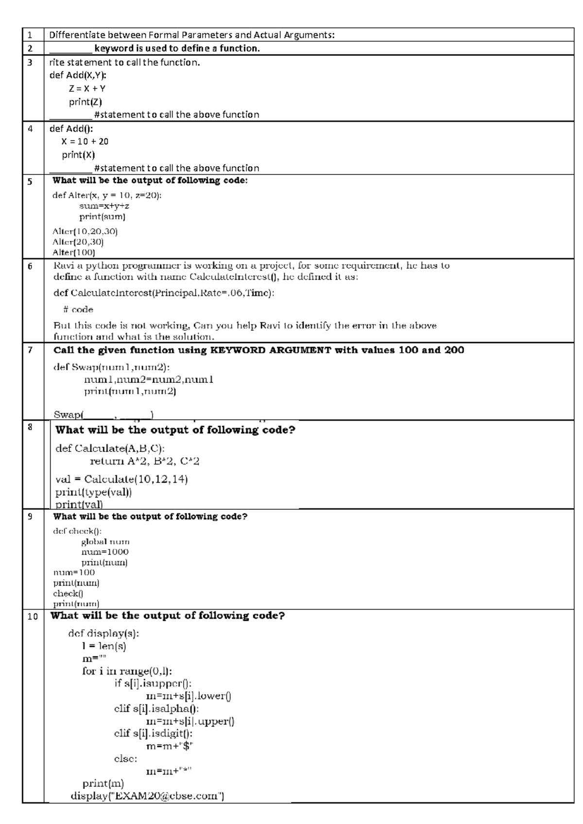 Function Worksheet - Computer science class 12 - 1 Differentiate ...