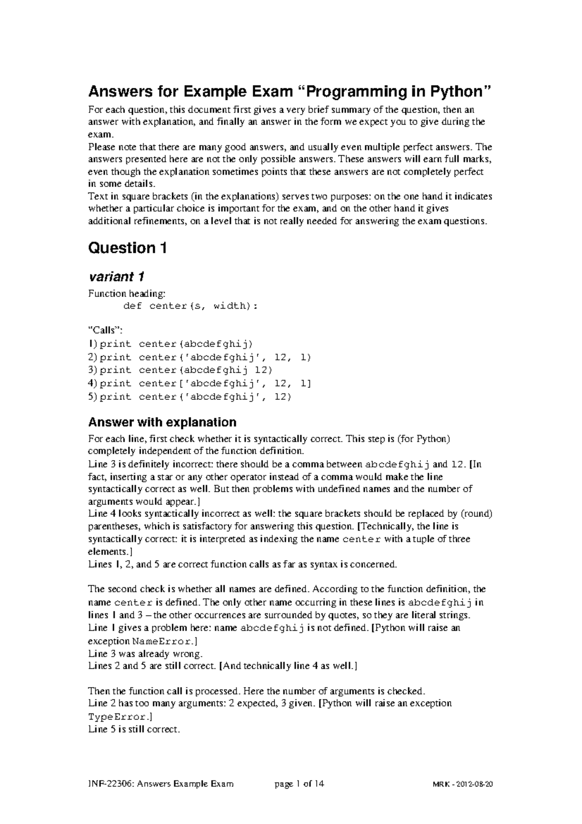 Proef/oefen tentamen 2012, antwoorden - Answers for Example Exam ...