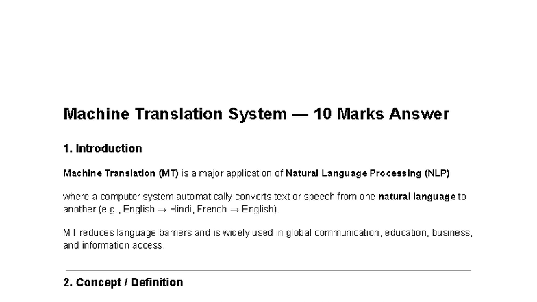 Machine Translation, Text Summarization & NER Notes (Module 6) - Studocu