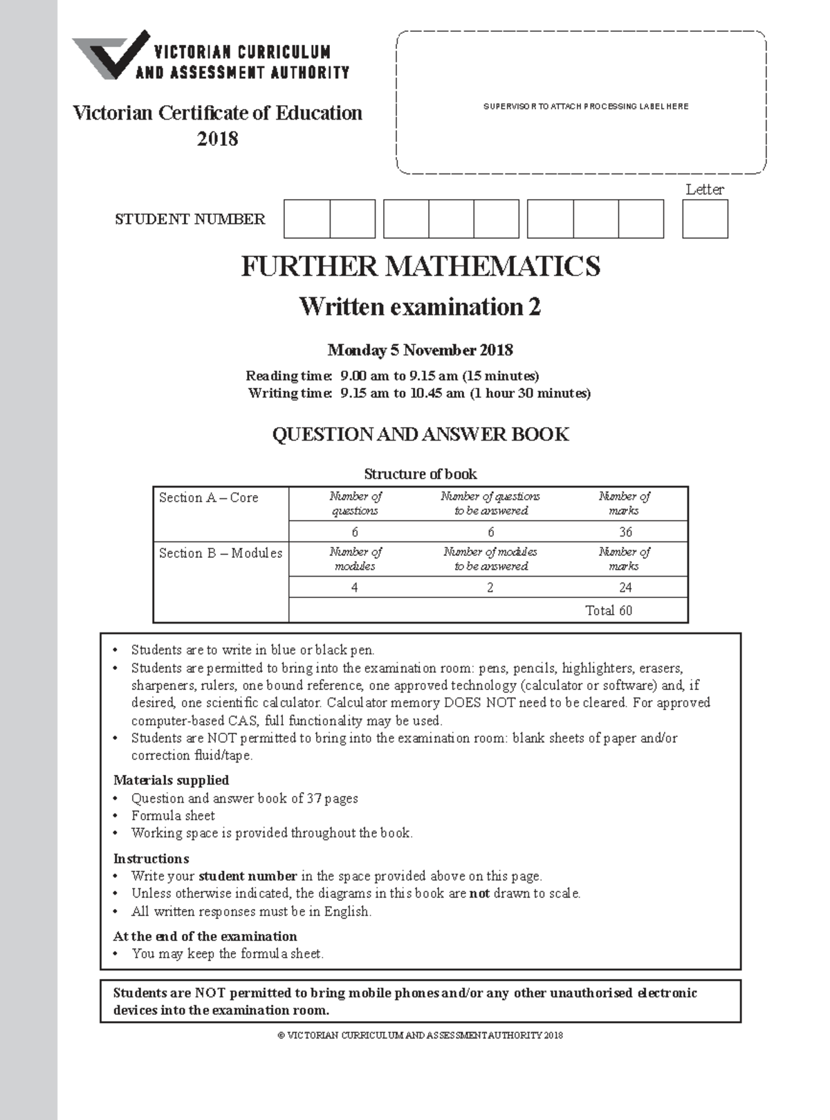 2018 FURMATH Written Exam 2: Structure & Key Instructions - Studocu