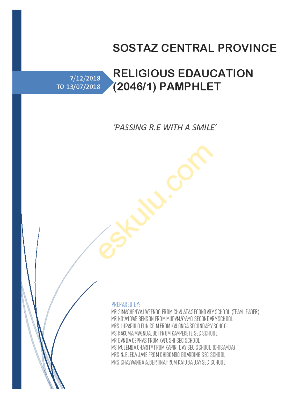 Grade 10 Religious Education Pamphlet: Past Paper Q&A (2046/1) - Studocu