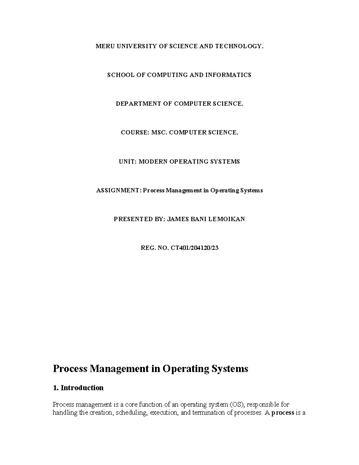 Process Management in Modern Operating Systems - MSC CS Assignment ...