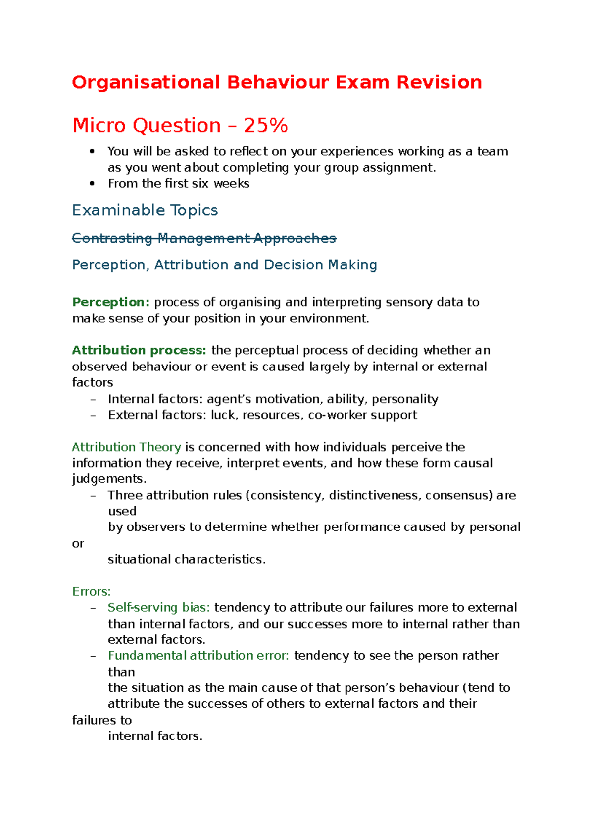 Organisational Behaviour Exam Revision - Copy - Organisational ...