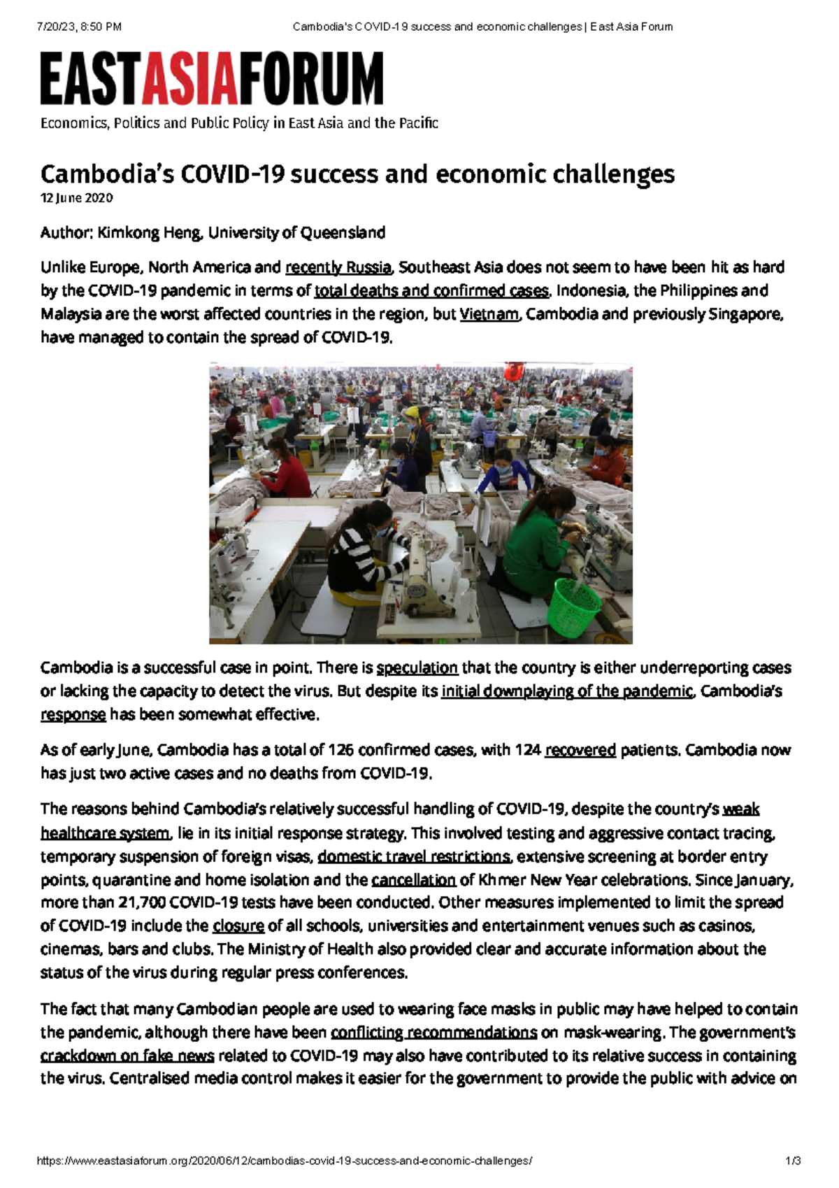 ECON 101: Cambodia's COVID-19 Success and Economic Challenges - Studocu