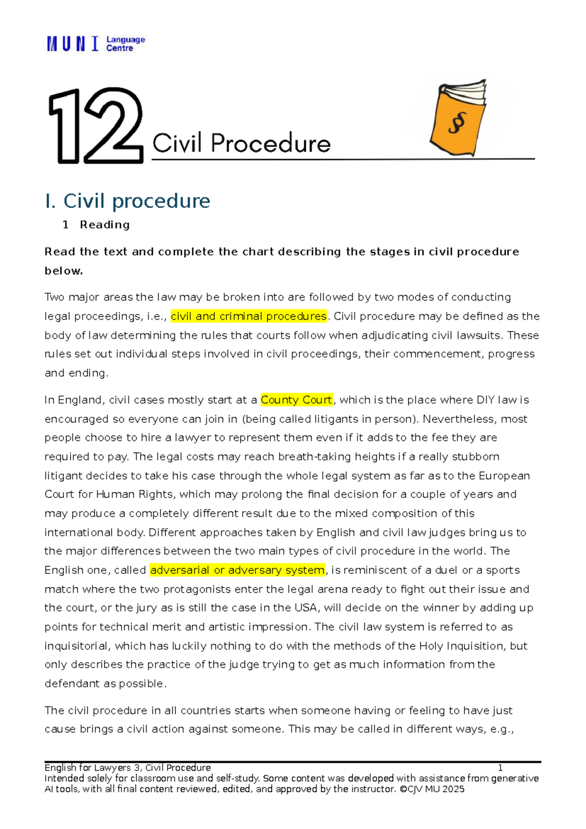 MU 2025 Lesson 12: Understanding Civil Procedure Stages - Studocu
