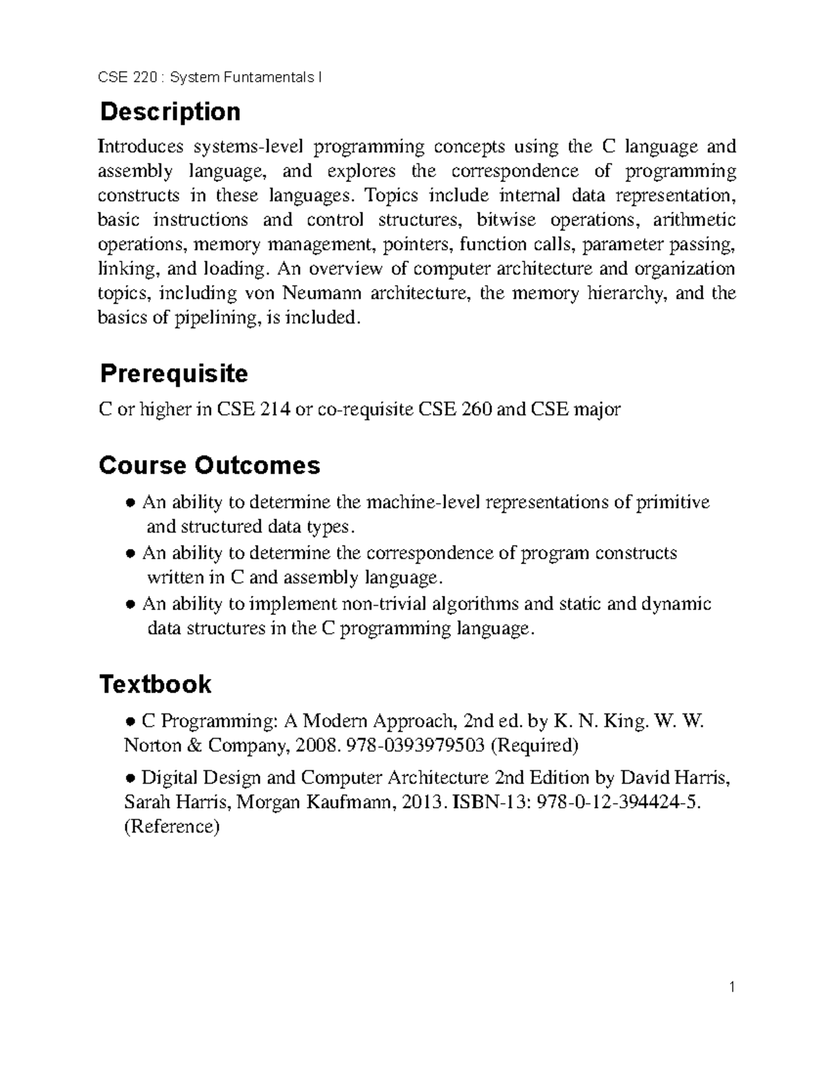 CSE 220: System Fundamentals Syllabus - Fall 2025 - Studocu