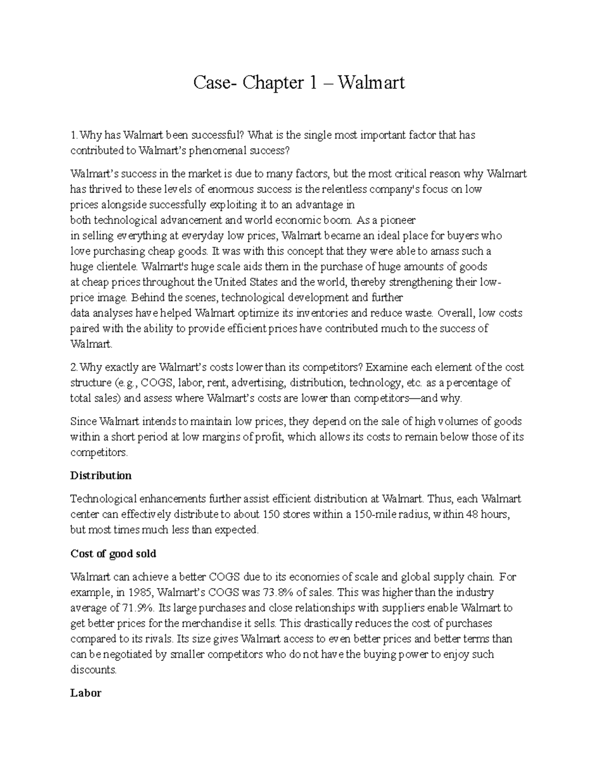 Case -chapter 1- Walmart - Case- Chapter 1 – Walmart 1 has Walmart been ...