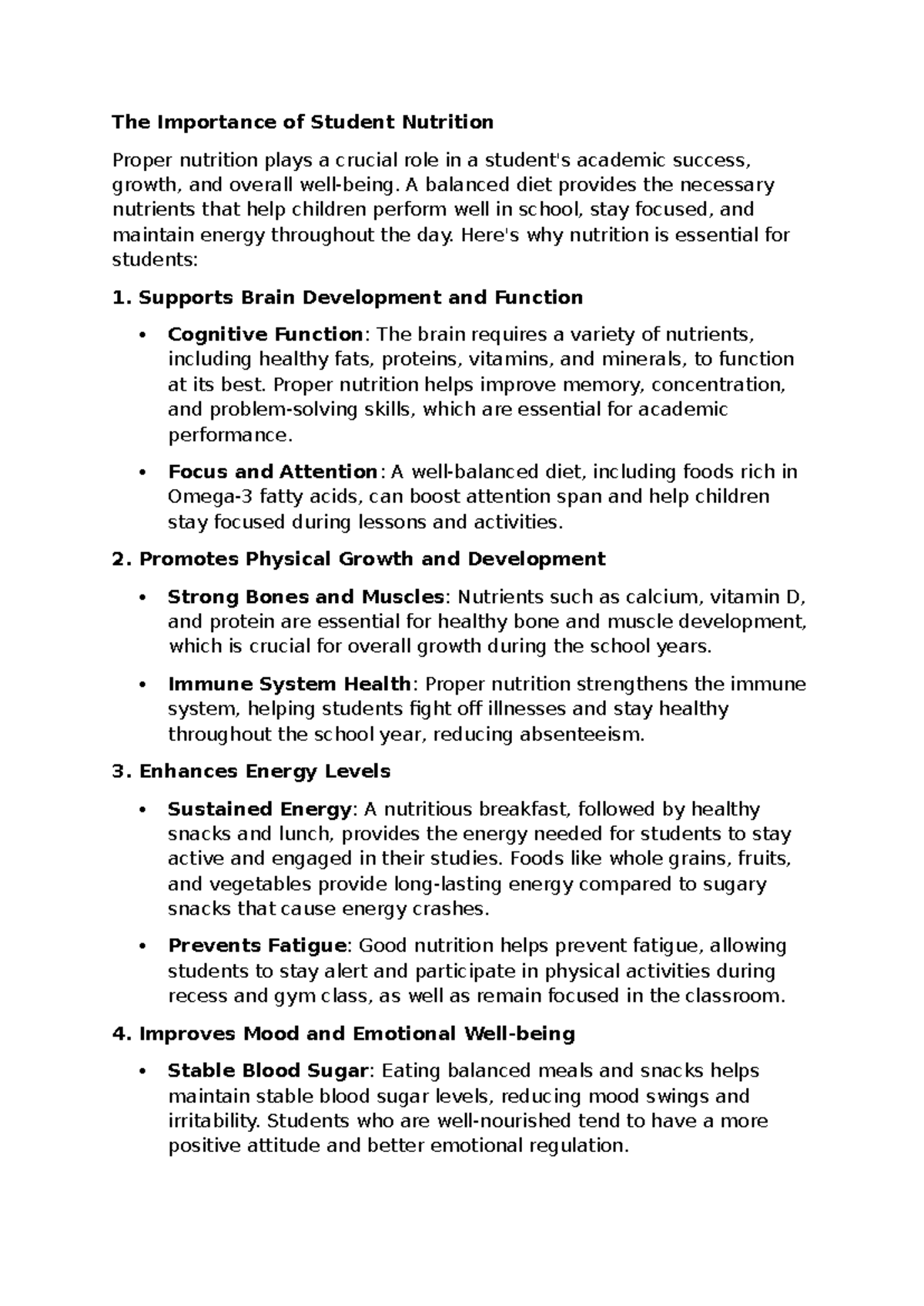 The Importance of Student Nutrition JGV assignment - The Importance of ...