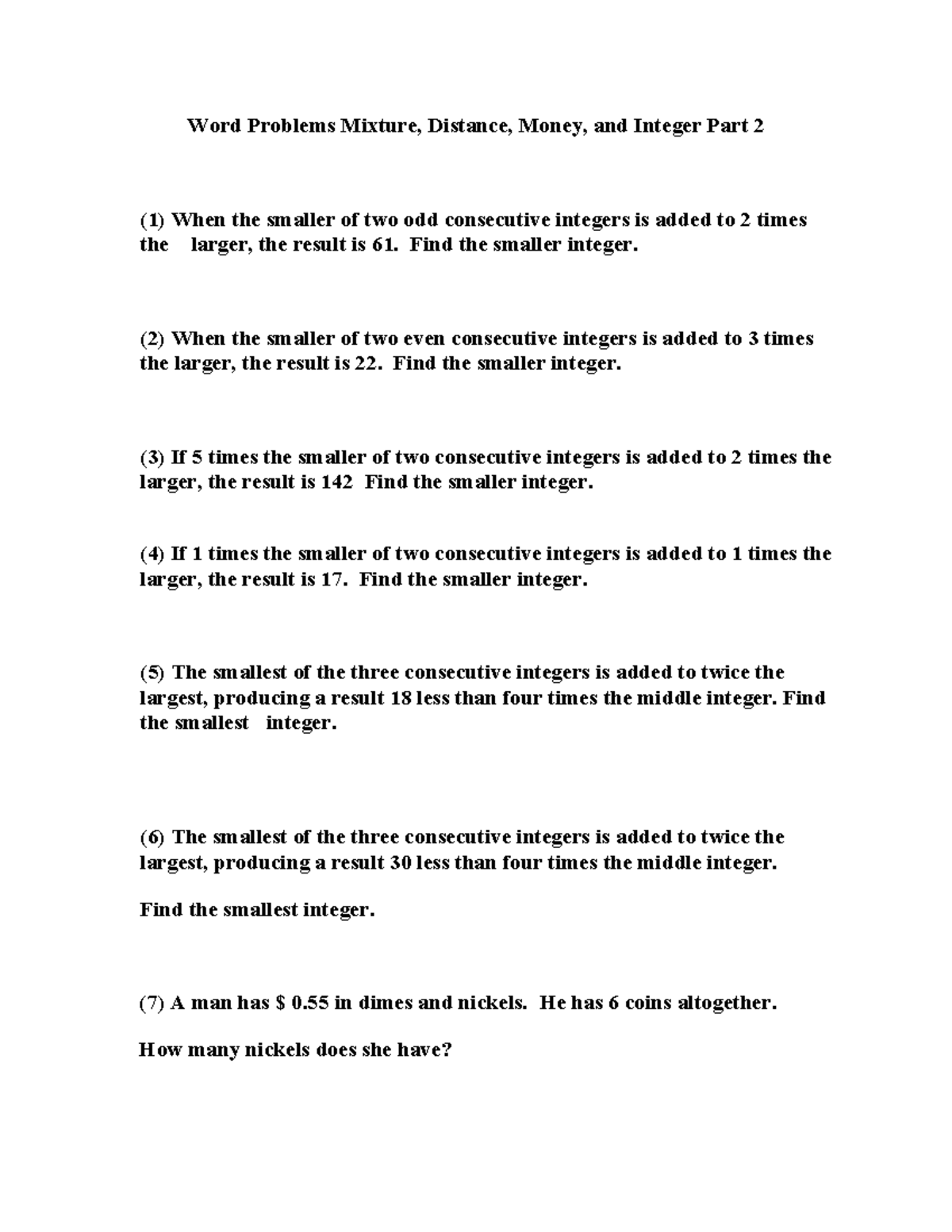 Word Problems Mixture: Distance, Money, and Integers Part 2 - Studocu