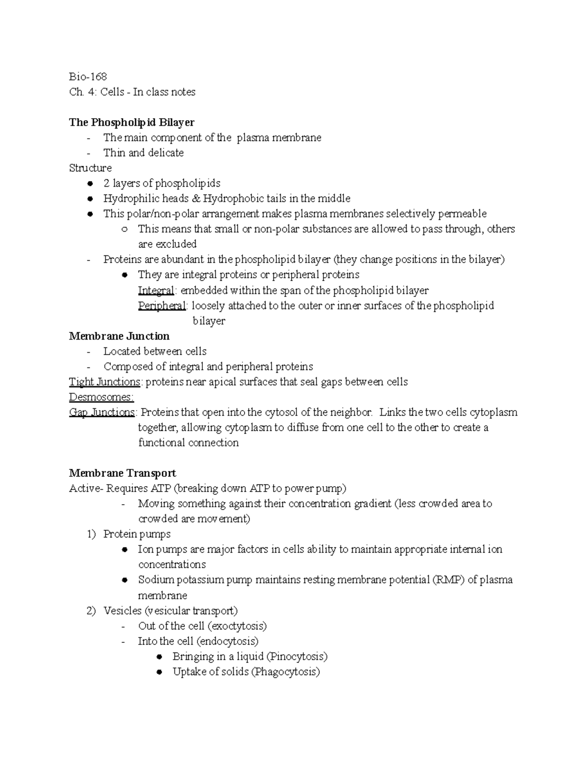 Bio 168 Class Notes: Cell Structure & Tissue Overview - Studocu
