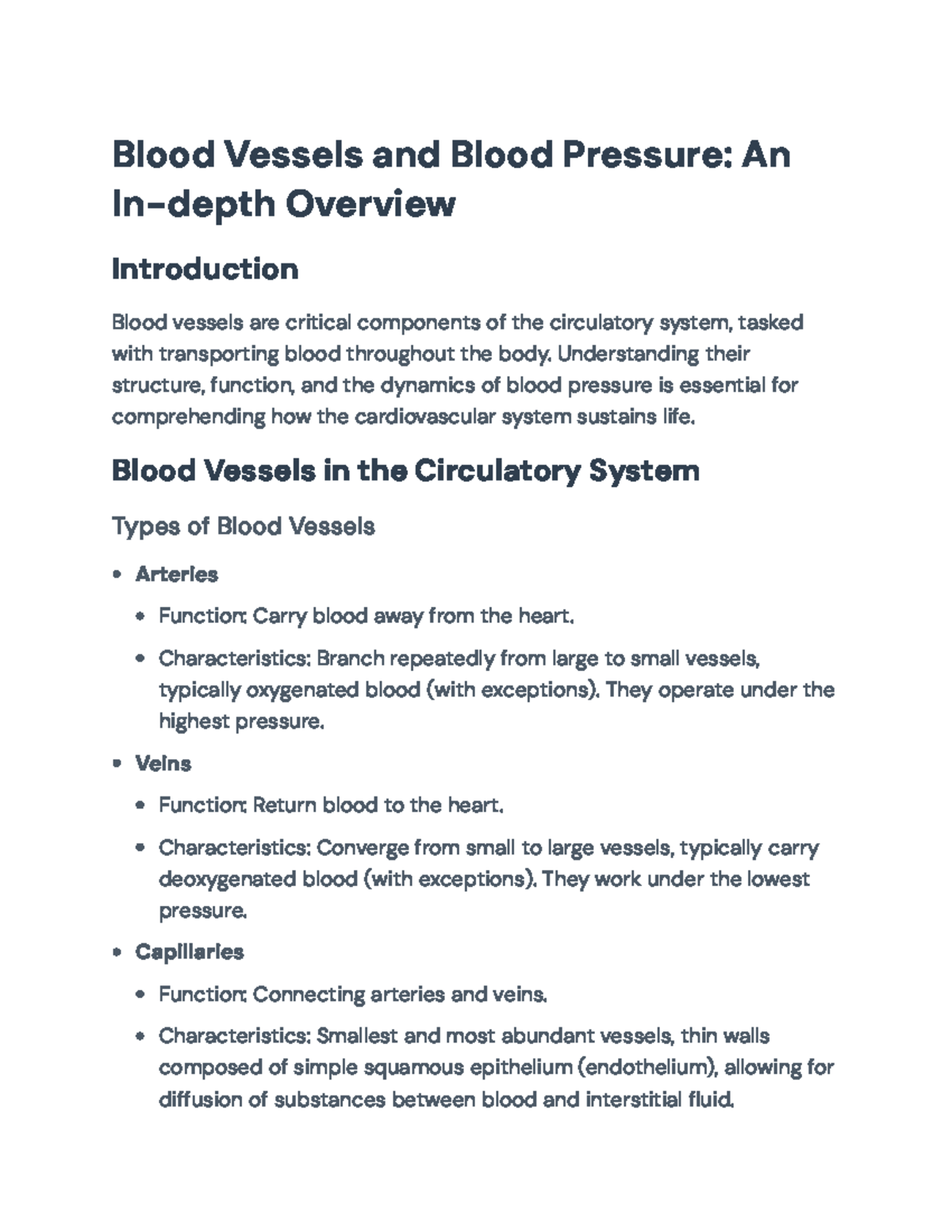 Blood Vessels and Blood Pressure: A Comprehensive Overview (Biol 101 ...
