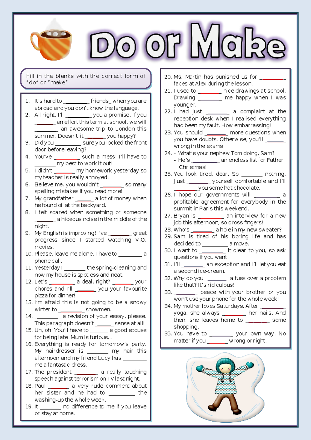 Make or Do Collocations Practice Drills for Grammar Tests 86003 - Studocu