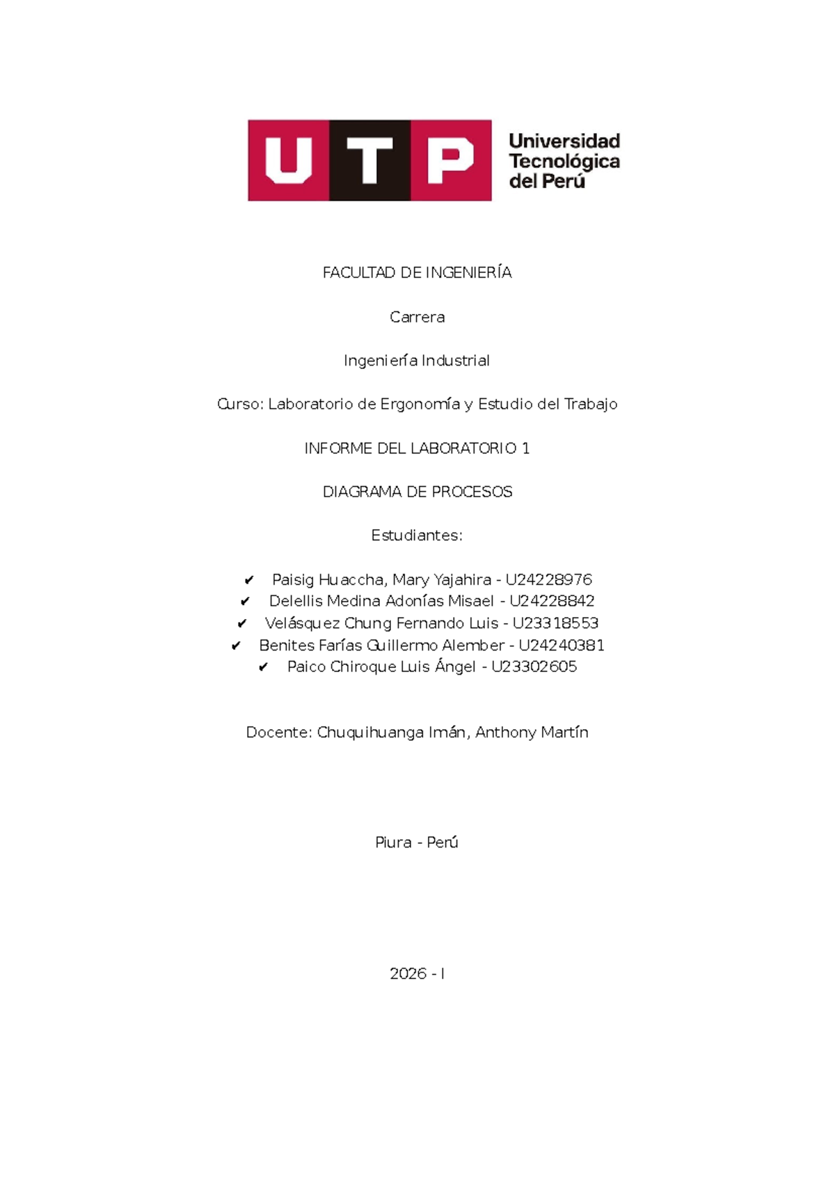 Informe del Laboratorio 1: Diagramas de Procesos - Ergonomía y Trabajo ...