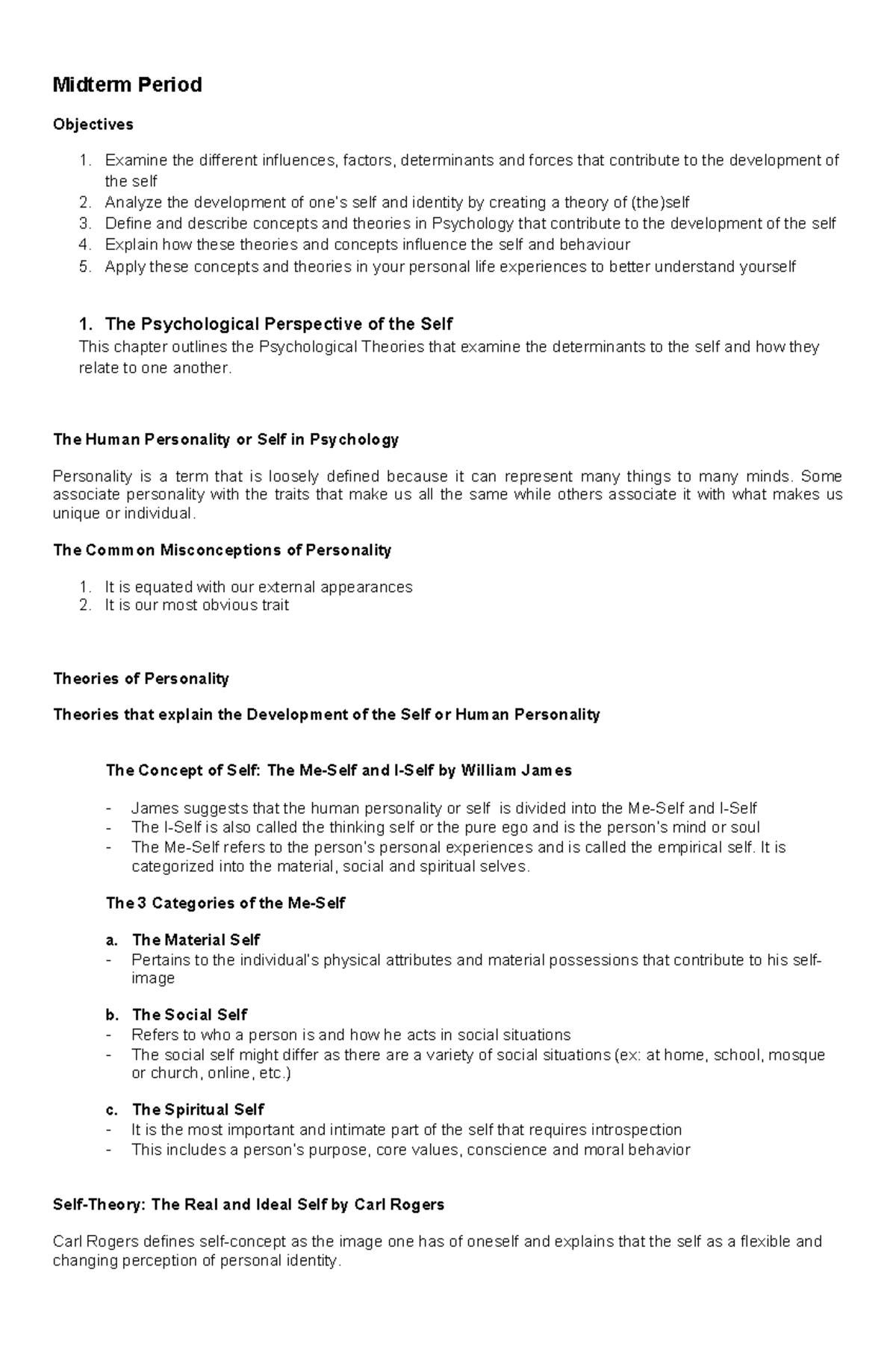 GEC 1 Midterm Study Guide: Understanding the Self and Identity - Studocu