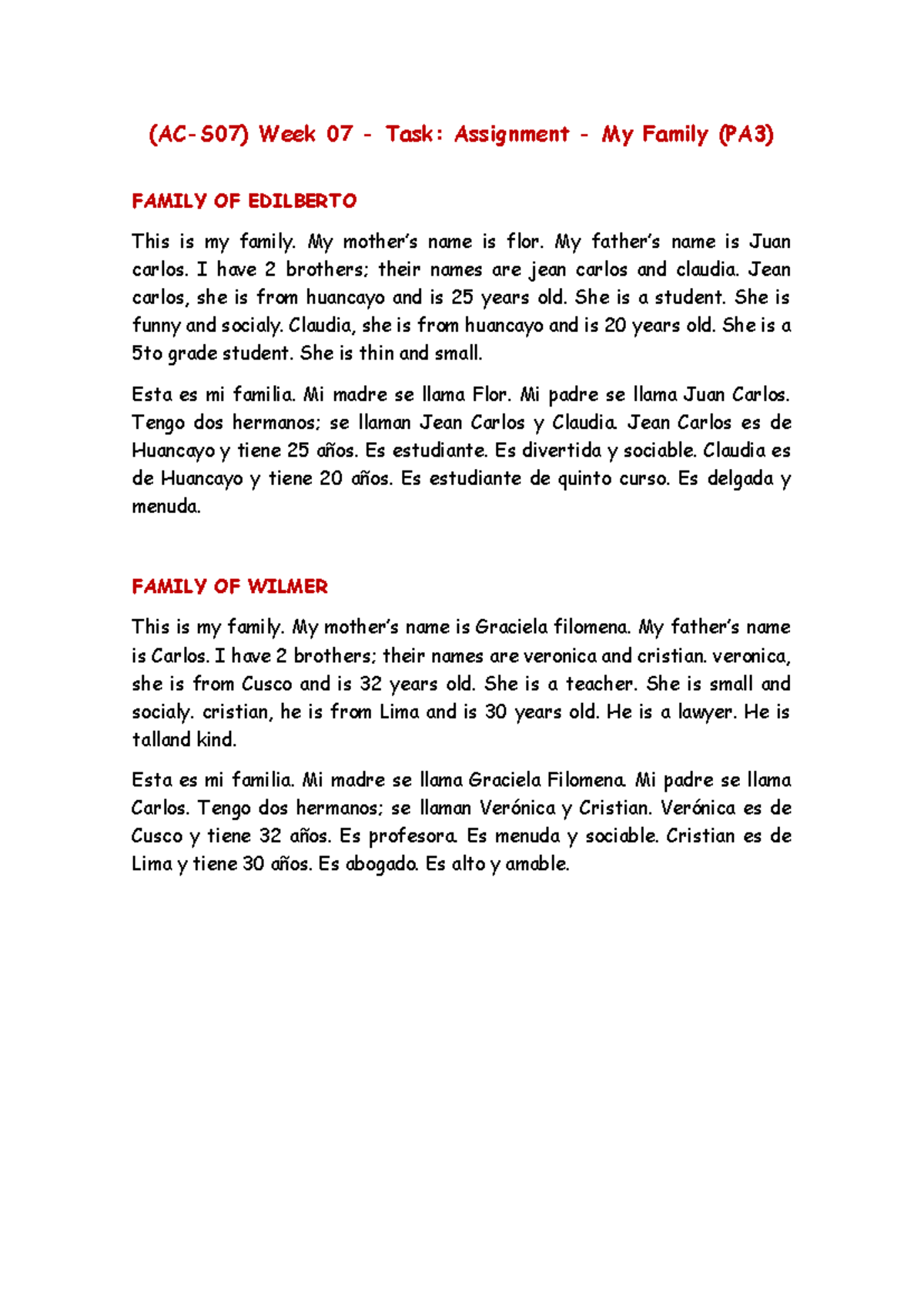 (AC-S07) Week 07 - Assignment: My Family Descriptions - Studocu