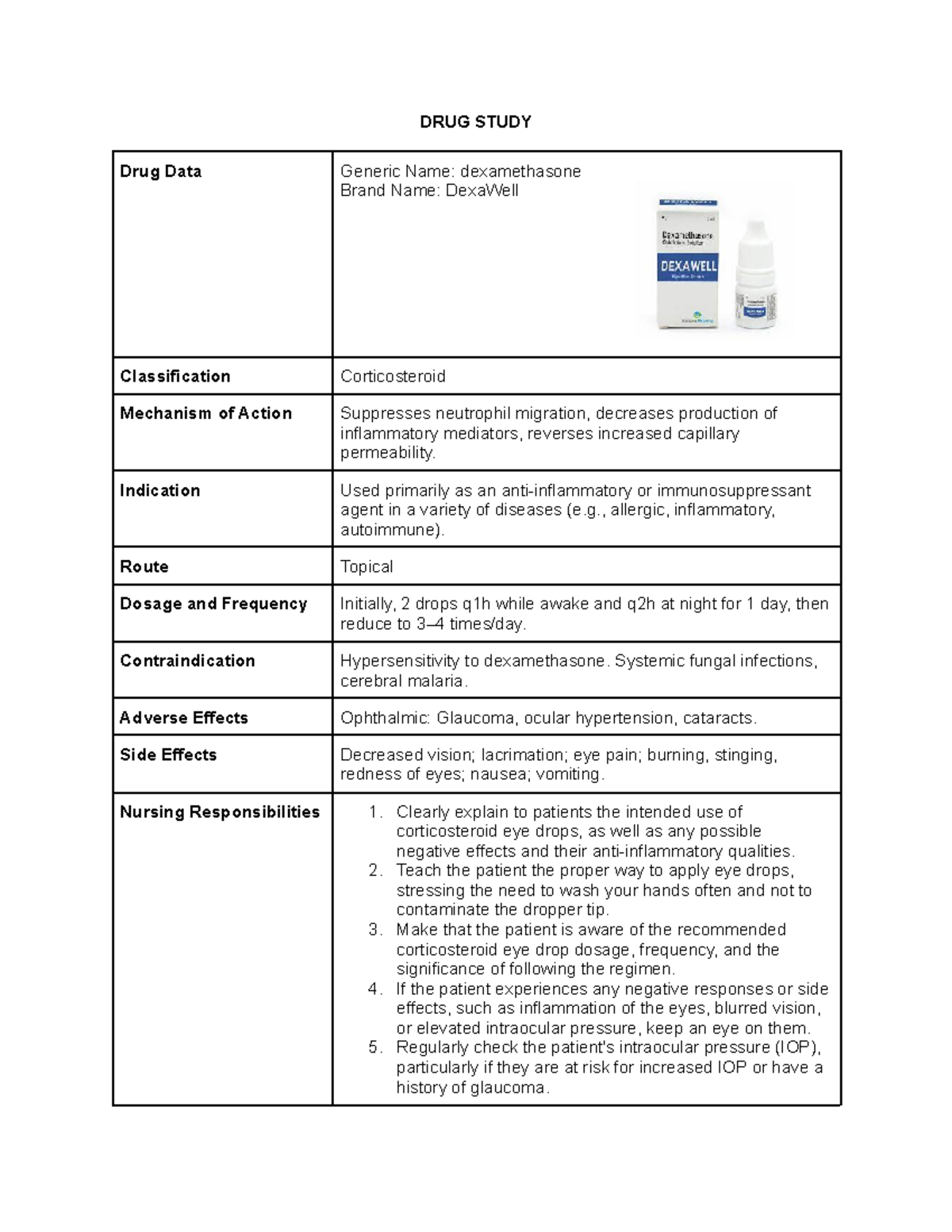 Dexamethasone Study: Mechanism, Dosage & Nursing Responsibilities - Studocu