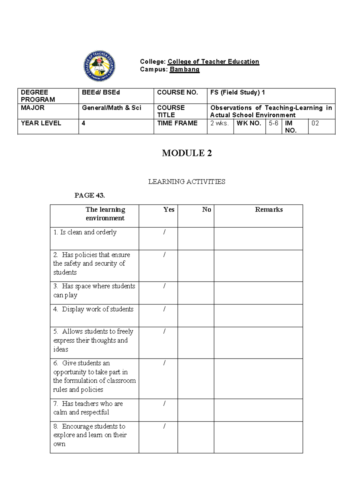 Module 2. Assessment in Learning 1 - MODULE 2 LEARNING ACTIVITIES PAGE ...