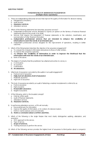 Introduction to Auditing - MCQ - AUDITING THEORY RED SIRUG INTRODUCTION TO AUDITING An ...