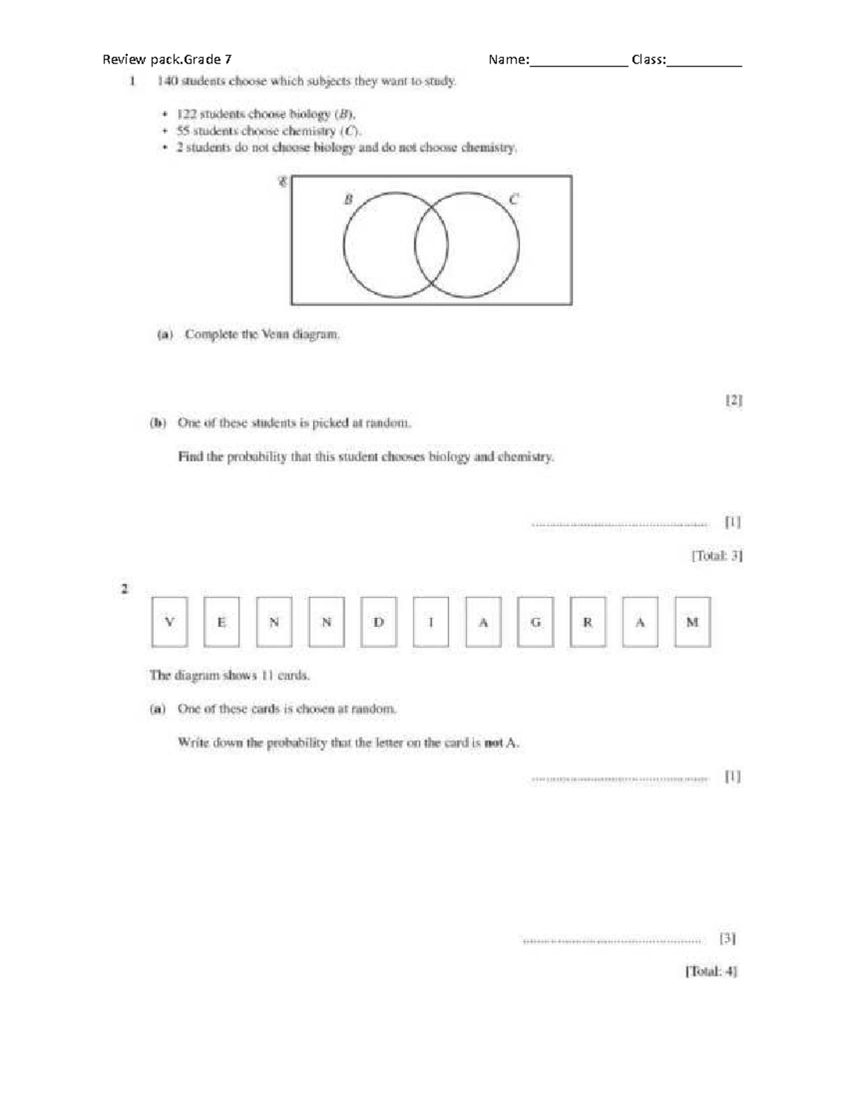 Review Pack for Grade 7 Unit 2: Probability & Set Theory - Studocu