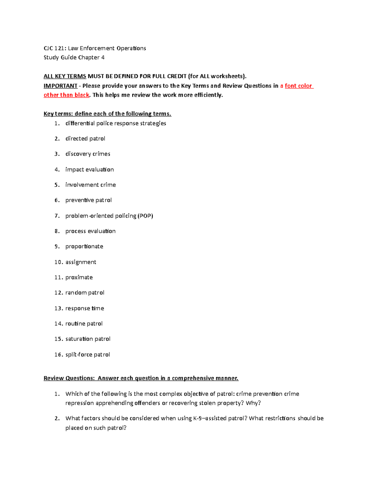 CJC 121 Chapter 4 Law Enforcement Operations Study Guide - Studocu
