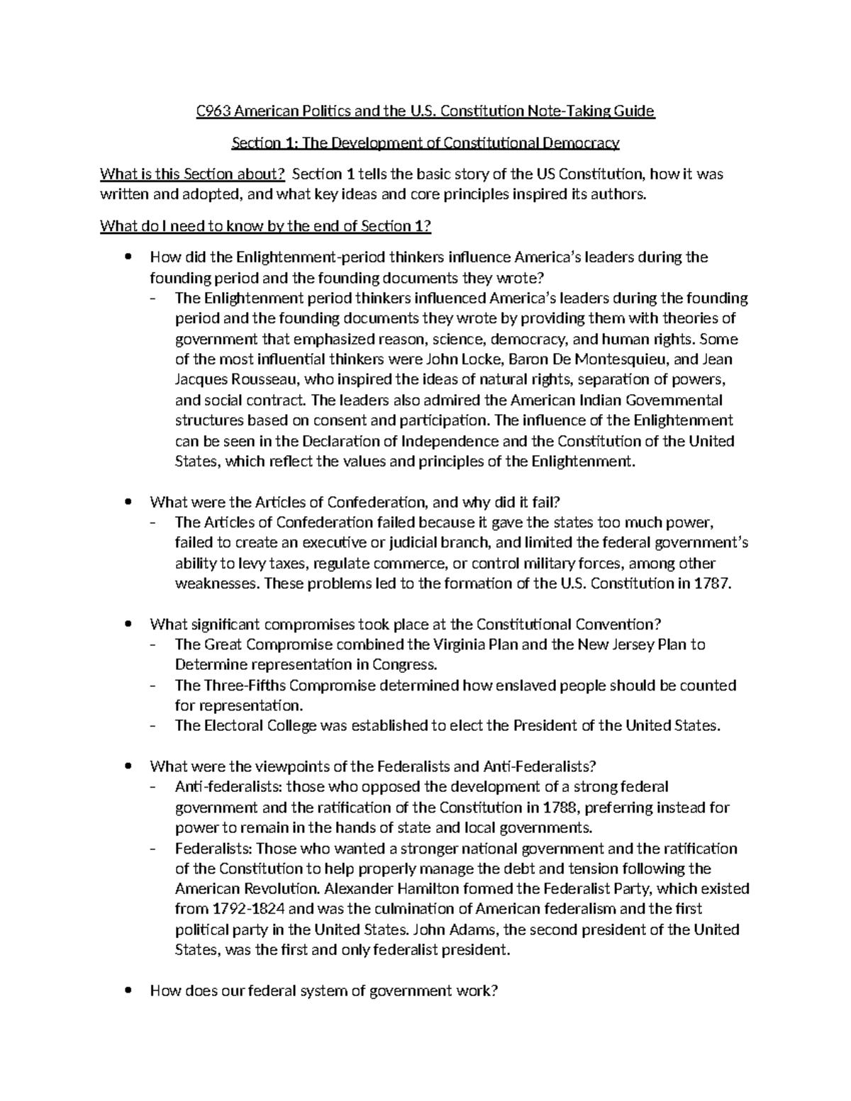C963 American Politics: US Constitution Note-Taking Guide - Studocu