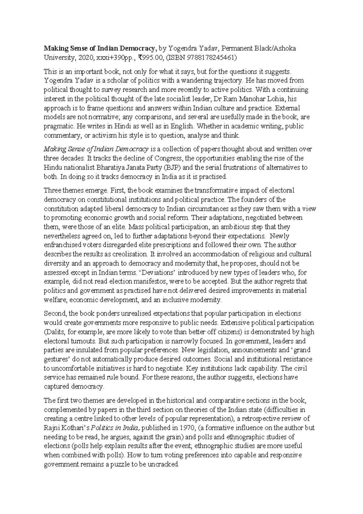 Research Methodology in Politics: Insights from Yogendra Yadav's Work ...